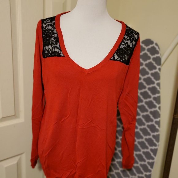 torrid | Sweaters | Torrid Red Black Lace Sweater Sz 2 | Poshmark